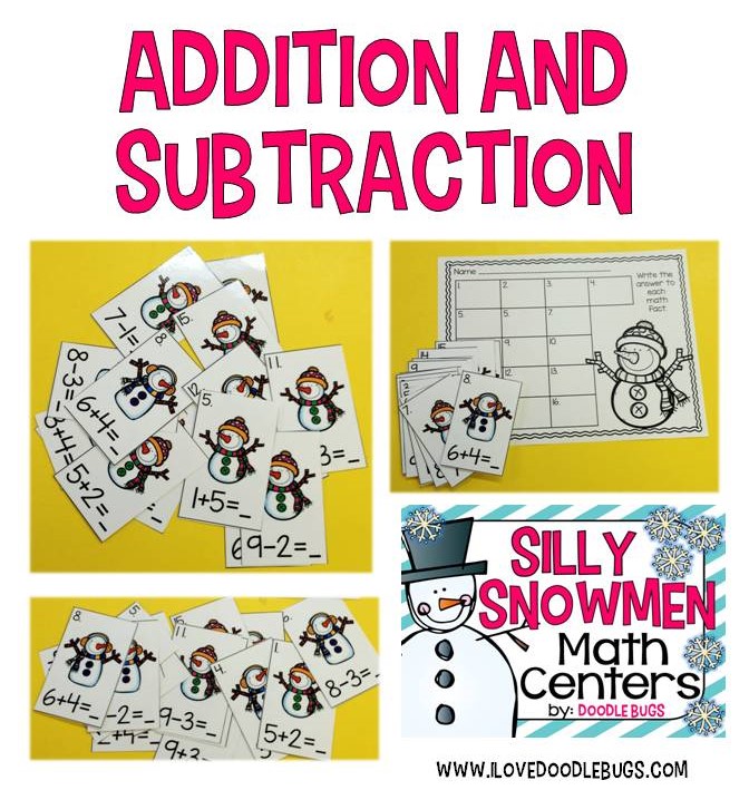 Doodle Bugs Teaching {first grade rocks!}: Silly Snowmen Math Centers
