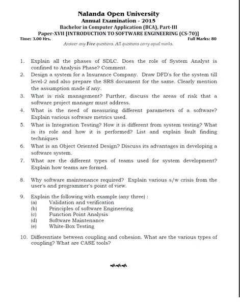 Nalanda Open University BCA CS70 Introduction to Software Engineering ...