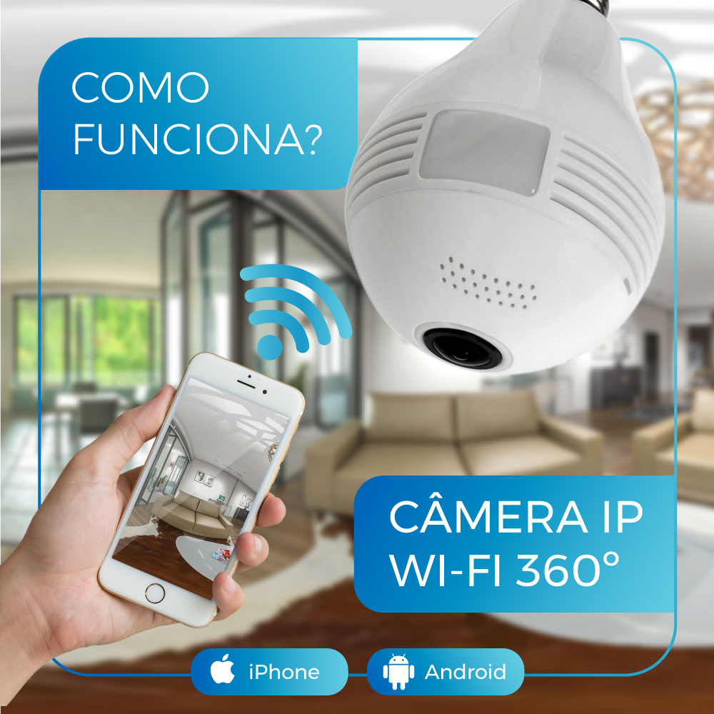 Como Funciona? Lâmpada Câmera 360º Espiã IP Wi-Fi | UpperSeg