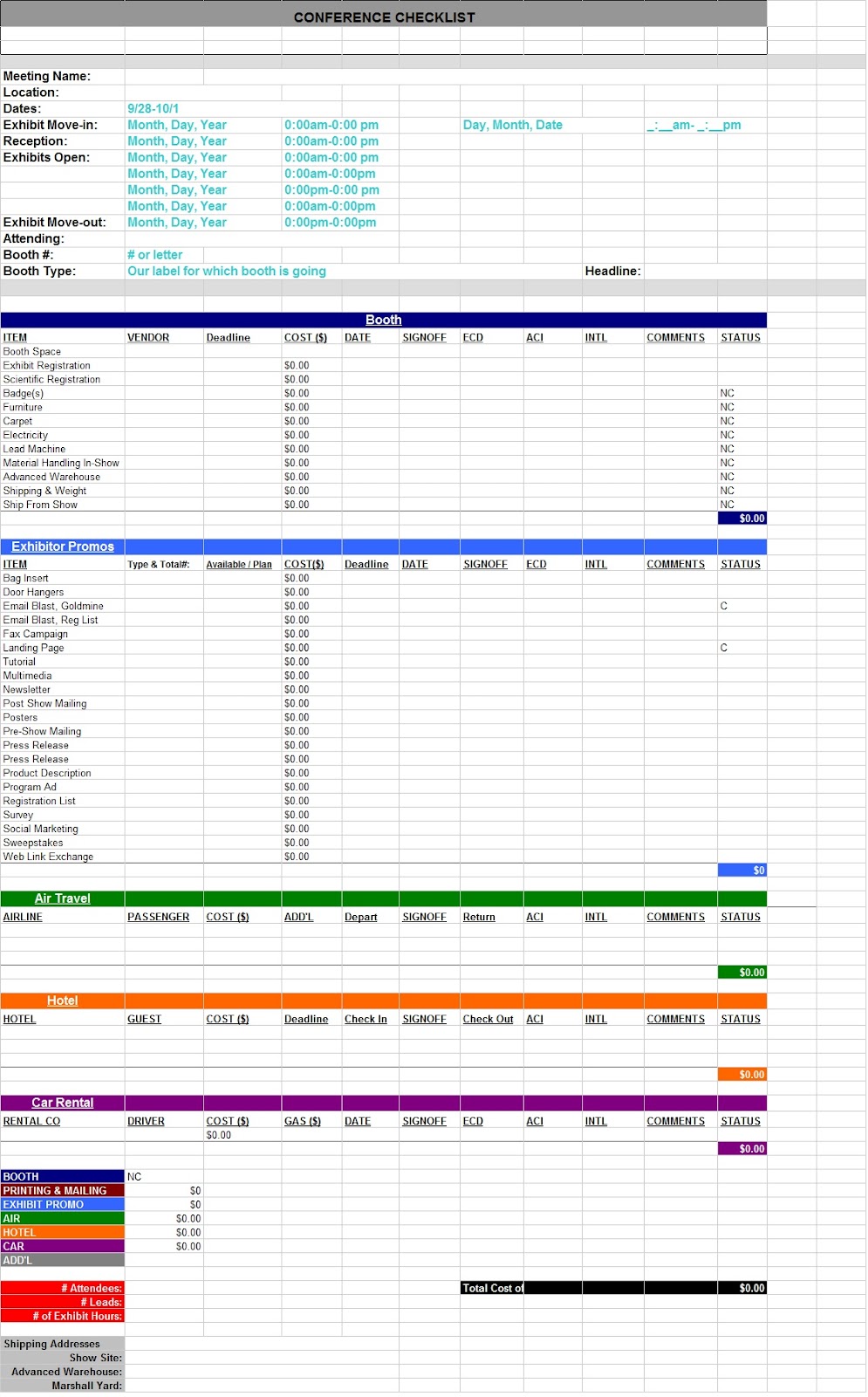 Conference Checklist Excel Sheet Template Sample Conference Checklist Excel Sheet Template Sample