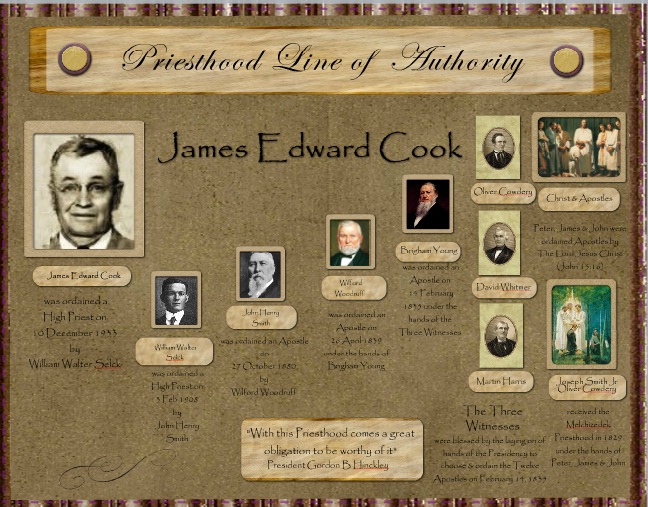 Cook Family History: James Edward Cook - Priesthood Line of Authority