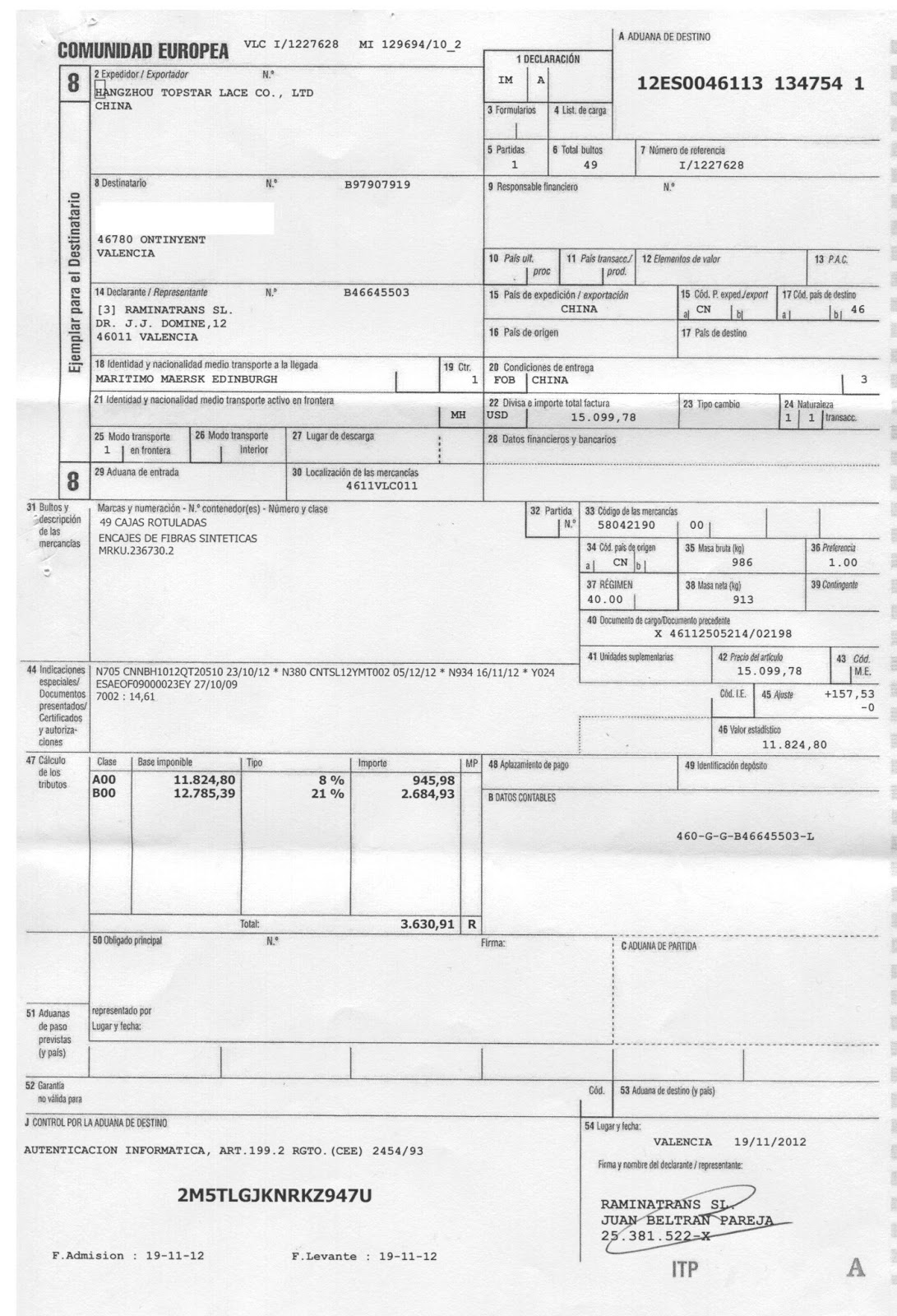 Documentos Comercio Internacional : DUA IMPORTACION