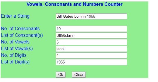 Free Programming Source Codes and Computer Programming Tutorials: Vowels, Consonants and Numbers ...