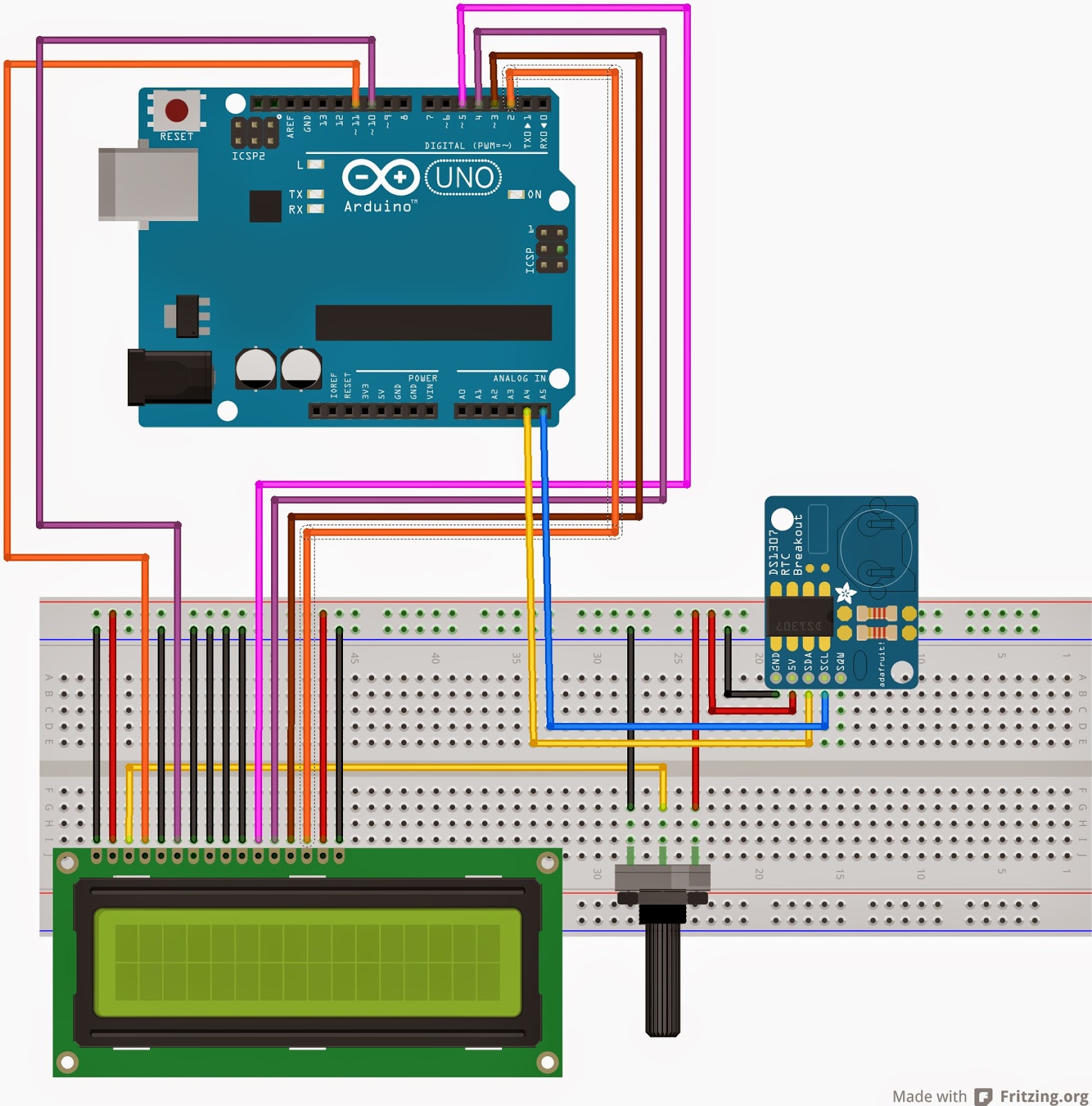 Arduino-Paradiso: Câblage et programmation LCD 1602 et RTC DS1304