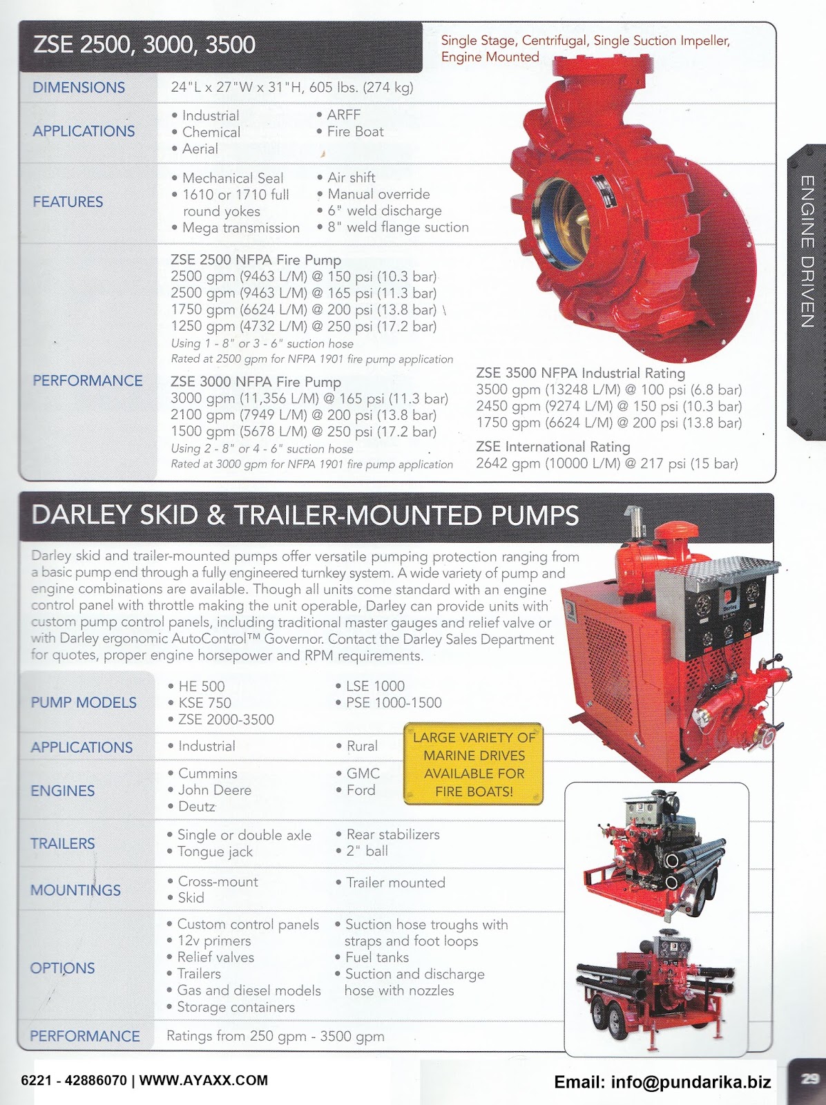 Engine Driven ZSE, Darley Skid & Trailer Mounted Pumps.