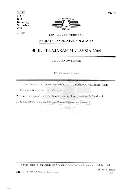 SOALAN LEPAS SPM 2005 ( BIBLE KNOWLEDGE) SPM PAST YEAR QUESTION 2005 ... SOALAN LEPAS SPM 2005 ( BIBLE KNOWLEDGE) SPM PAST YEAR QUESTION 2005 ...