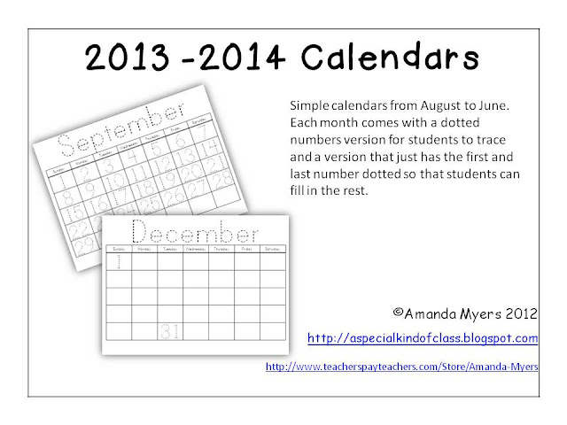 A special kind of class: Calendar Freebie