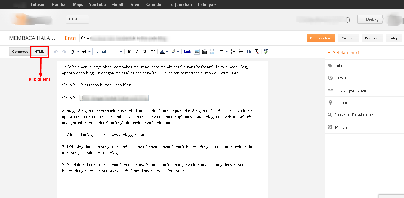 ☁cara membuat tulisan yang berbentuk button pada blog★★★ ☁Surau Kampung★★★