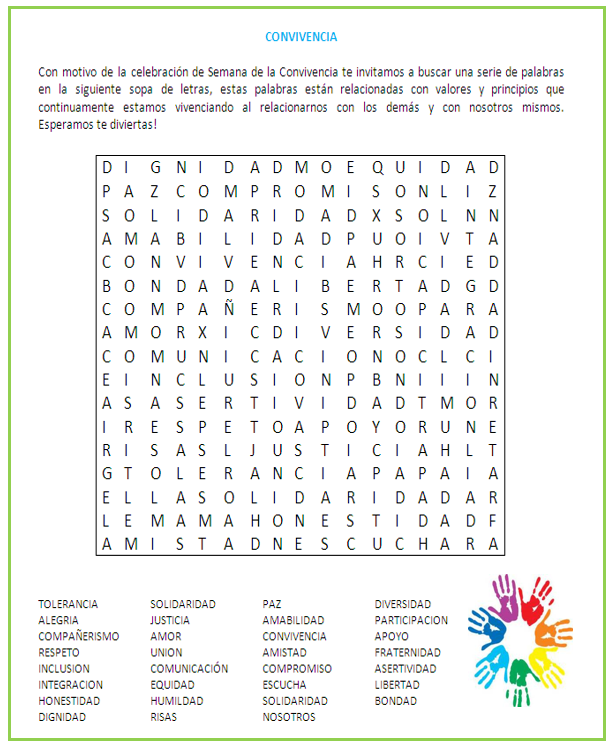 Fichas de Primaria: Sopa de letras de la convivencia