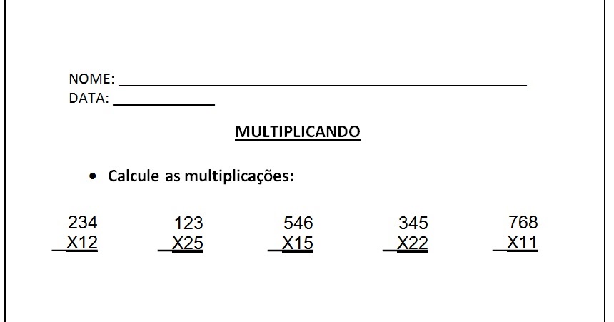 BLOG PROFESSOR ZEZINHO: Atividades de Multiplicação