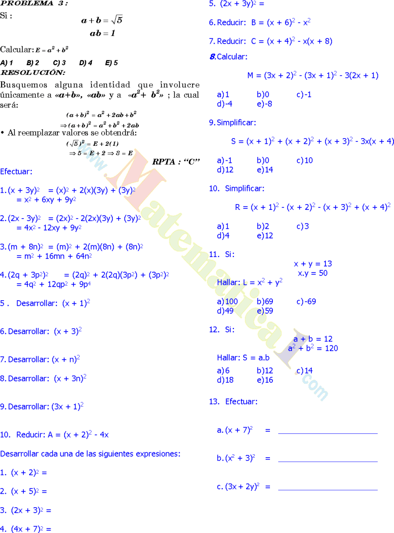 BINOMIO SUMA AL CUADRADO EJEMPLOS Y EJERCICIOS RESUELTOS DE PRODUCTOS ...