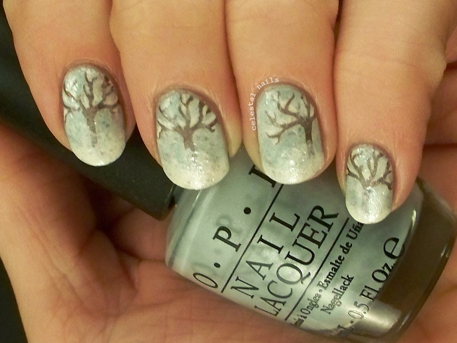 Wintery Trees Nail Art | Celestal Nails