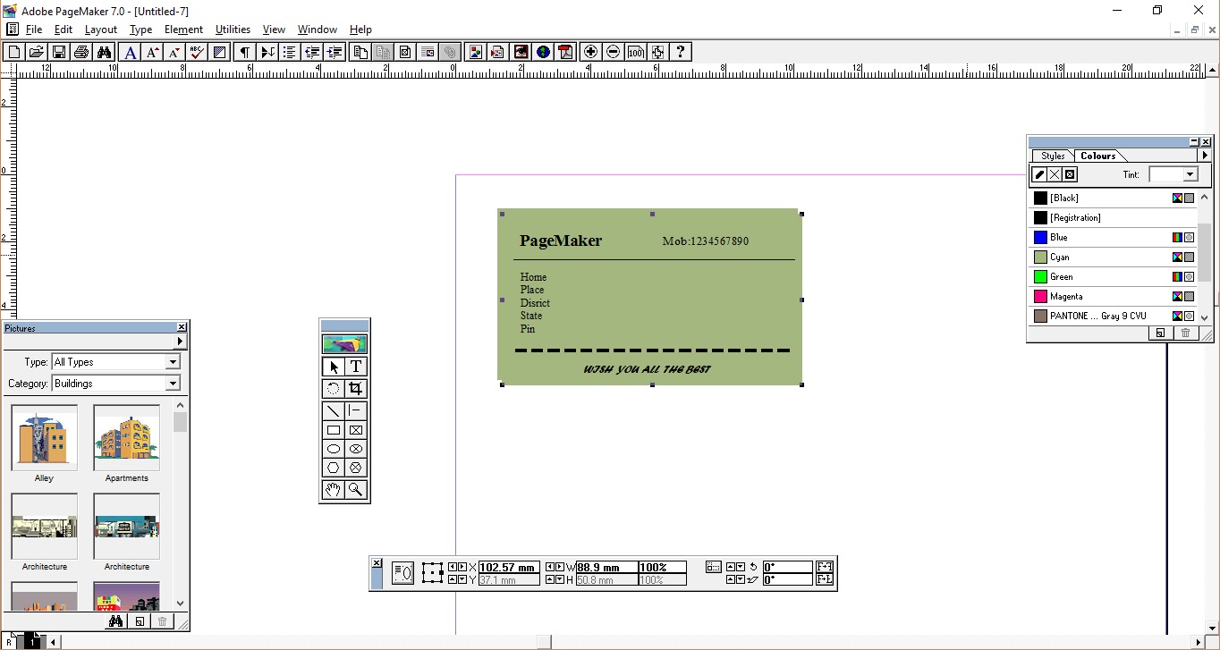 General Coding: PageMaker: Making simple visiting card step-by-step