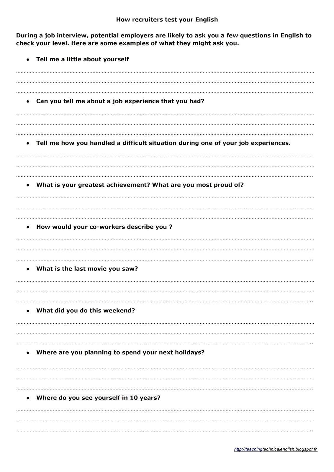 Teaching Technical English: How Recruiters Test your English: Speaking ...