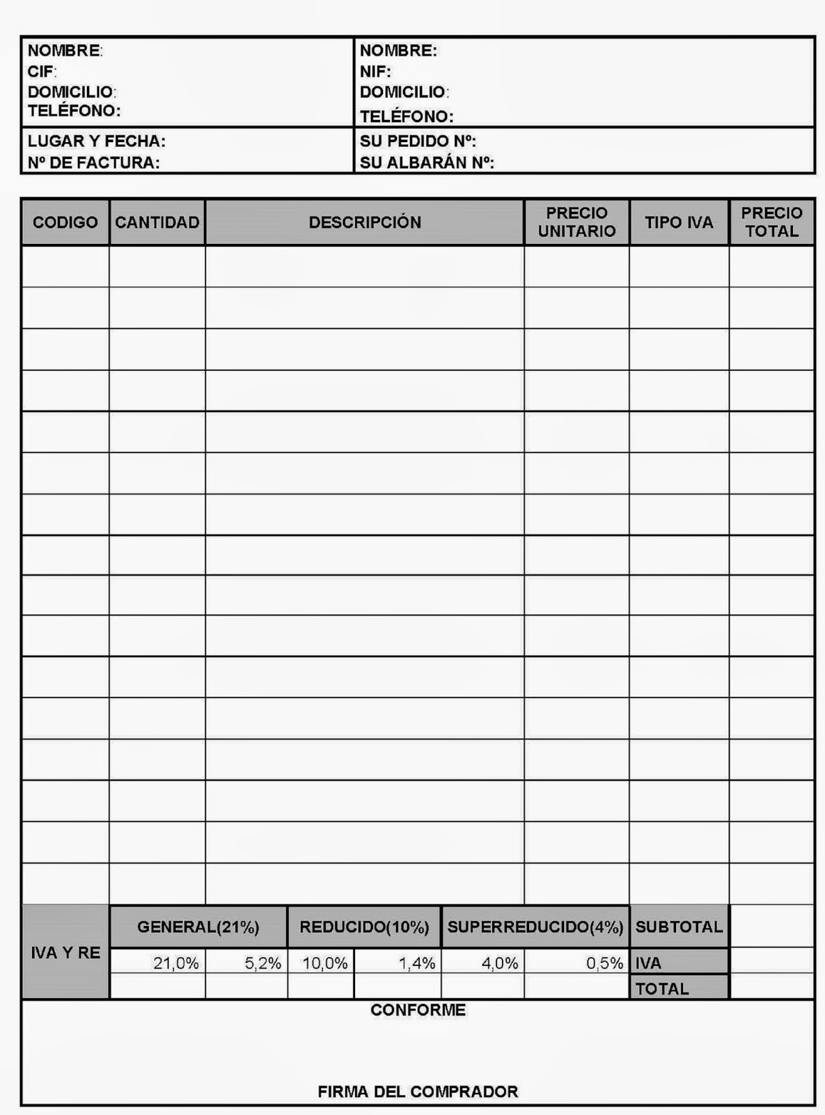 Facturas Para Imprimir Gratis