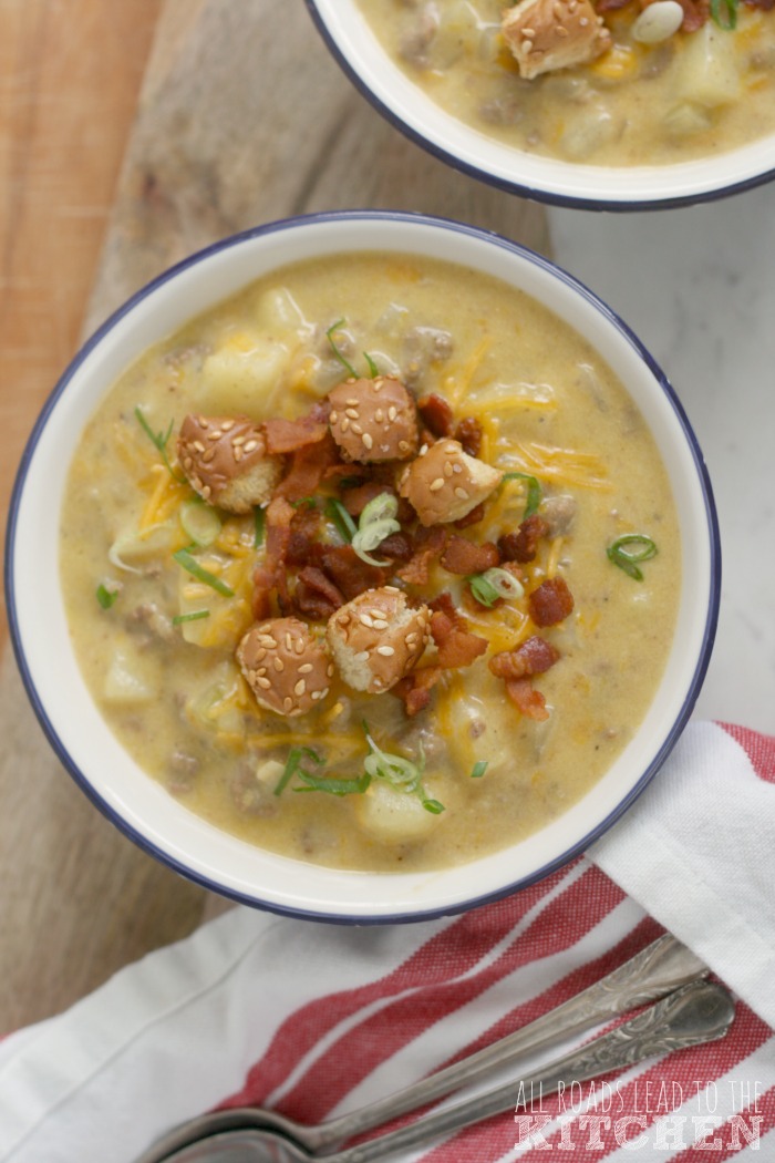 Bacon Cheeseburger Chowder inspired by Popeye | #FoodnFlix | All Roads ...