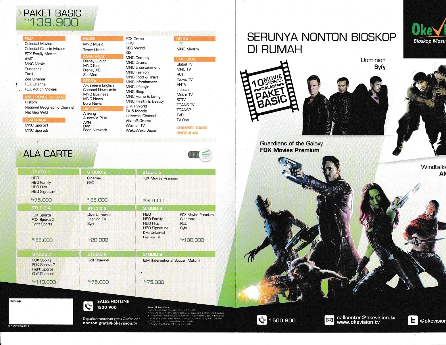 Indovision, Okevision, Top TV Jateng, DIY, Kalimantan: Paket