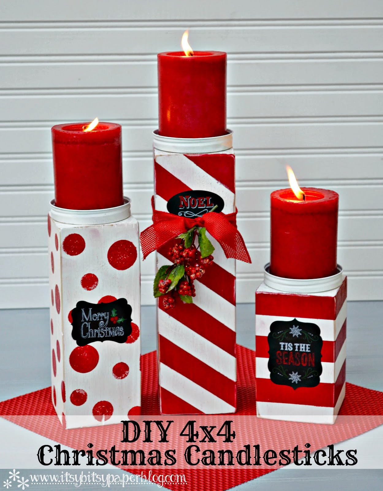 Paper Paint and Pine: . . . DIY 4x4 Christmas Candlesticks