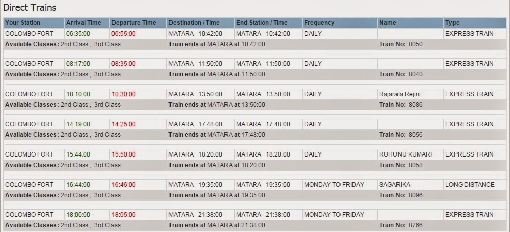 AI: Train schedule Time table Srilanka