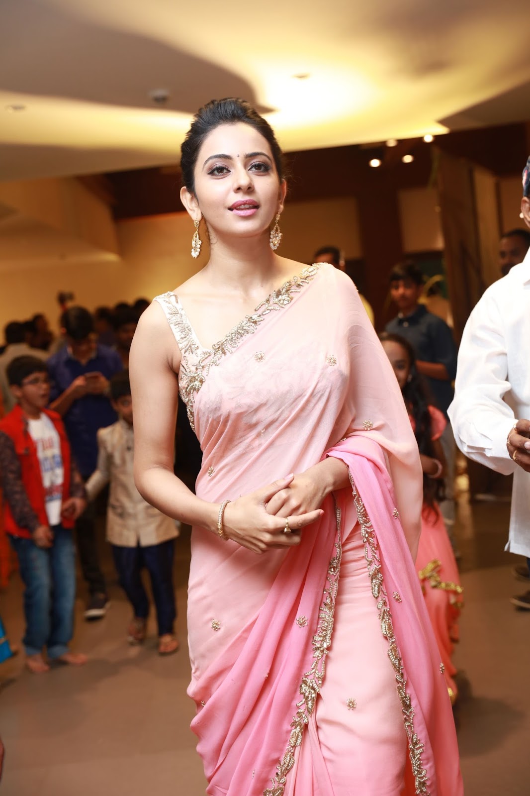 Rakul Preet Singh In Pink Saree At Director Krish Marriage - Rakul ...