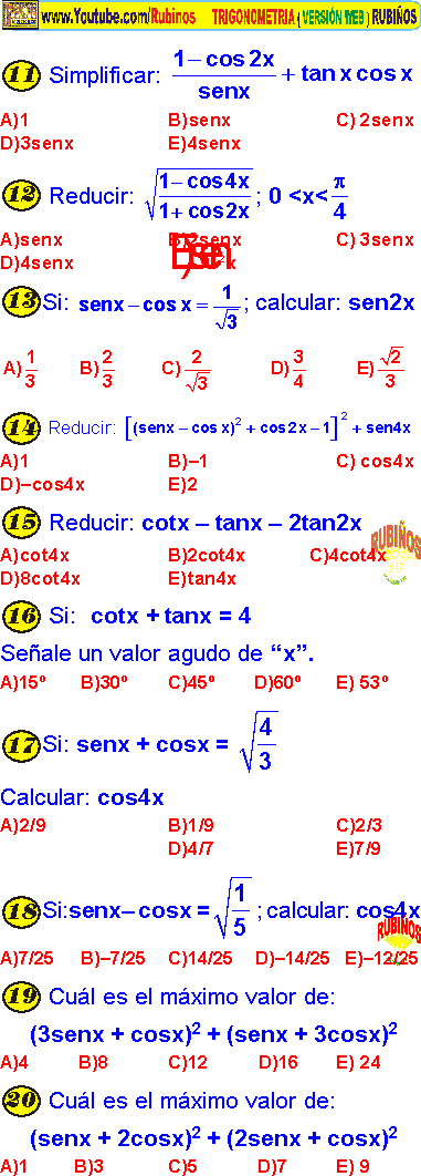 IDENTIDADES DEL ANGULO DOBLE EJERCICIOS RESUELTOS DE TRIGONOMETRIA PDF