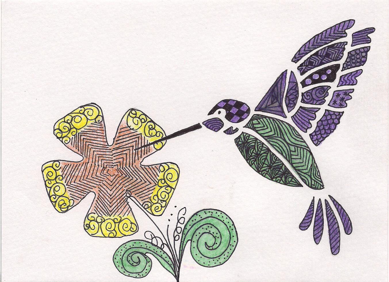Knitting II: Humming Bird & Flower Zentangle