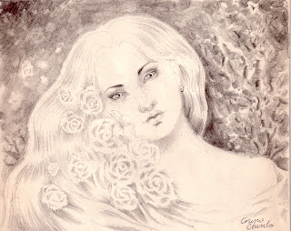 Grafica si pictura de Corina Chirila: Portret de fata cu flori de ...