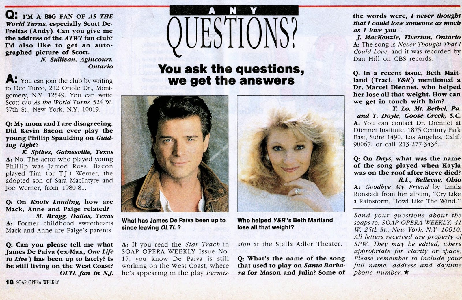 Any Questions: Soap Opera Weekly (May 28, 1991)