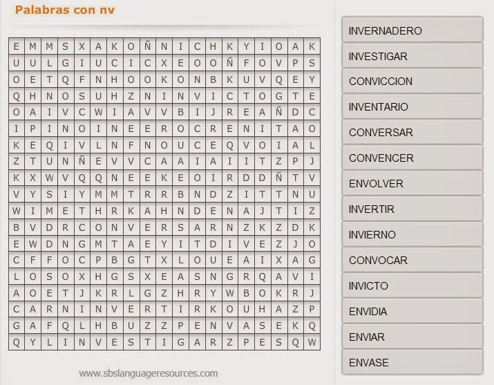 Recursos para el aula de lengua: Ortografía castellana. "nv"