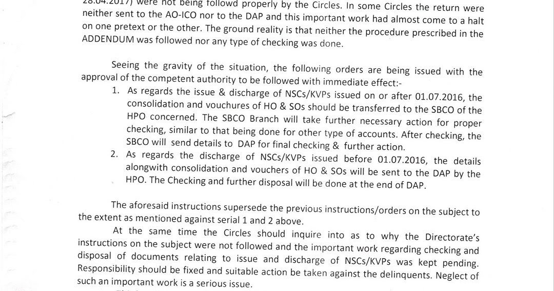 Addendum II SB Order 06/2016 : Change in procedure on issue/discharge ...