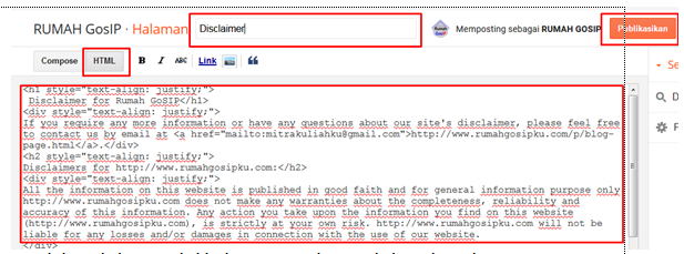 Panduan Cara Membuat Disclaimer pada Blogger - EDUKASIKU.COM
