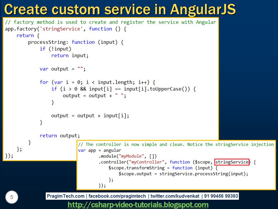 Sql server, .net and c# video tutorial: Create custom service in AngularJS
