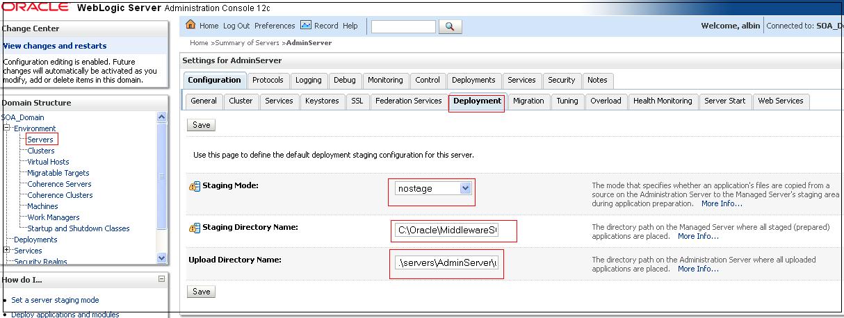 Weblogic Server Deployment Staging Configuration