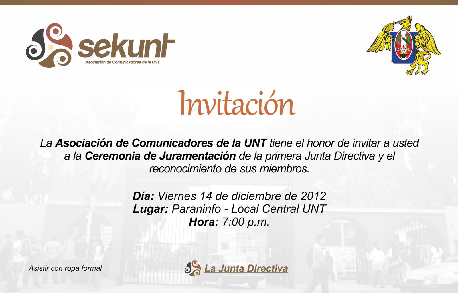 Invitación A Ceremonia De Juramentación ~ Agenda