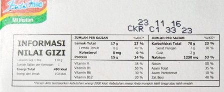 Informasi Gizi Indomie - Perumperindo.co.id