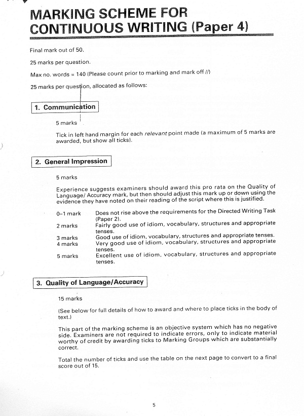 IGCSE WRITING: IGCSE WRITING - Markscheme