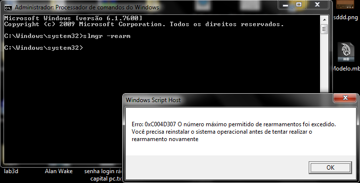 HTS: Resolvendo o erro 0xC004D307 Windows 7 Comando "slmgr -rearm"