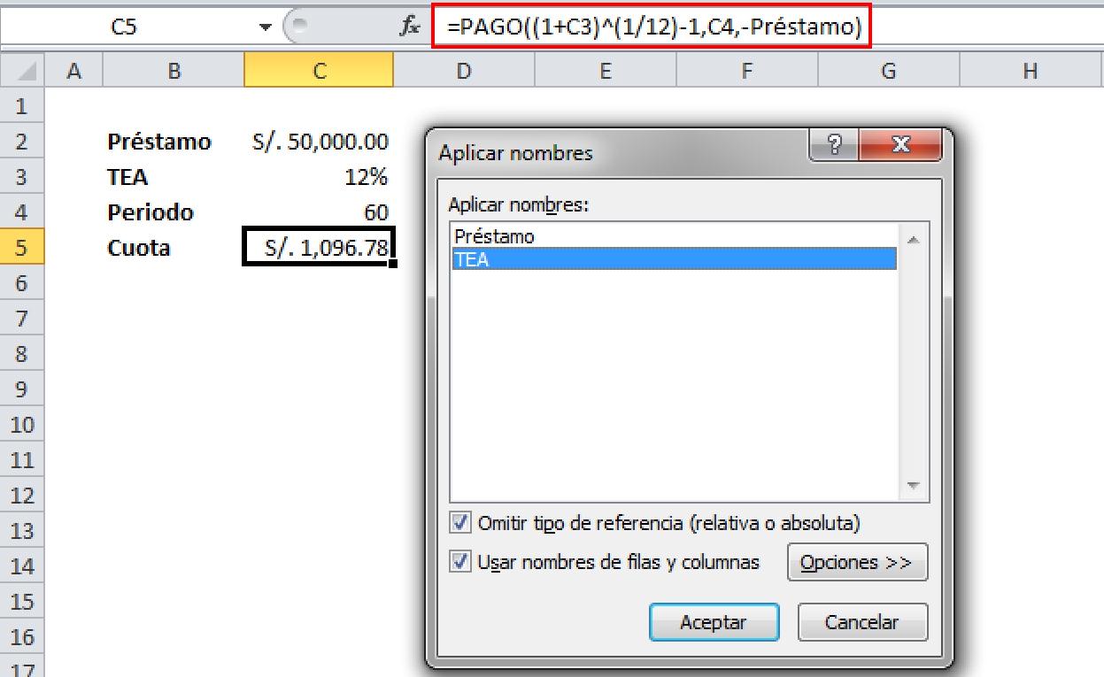 Inicio: Crear nombre a celdas o rangos