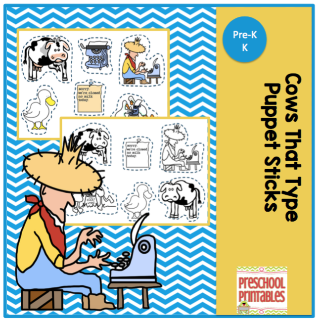 Cows That Type Puppet Sticks for Story Retelling ~ Preschool Printables