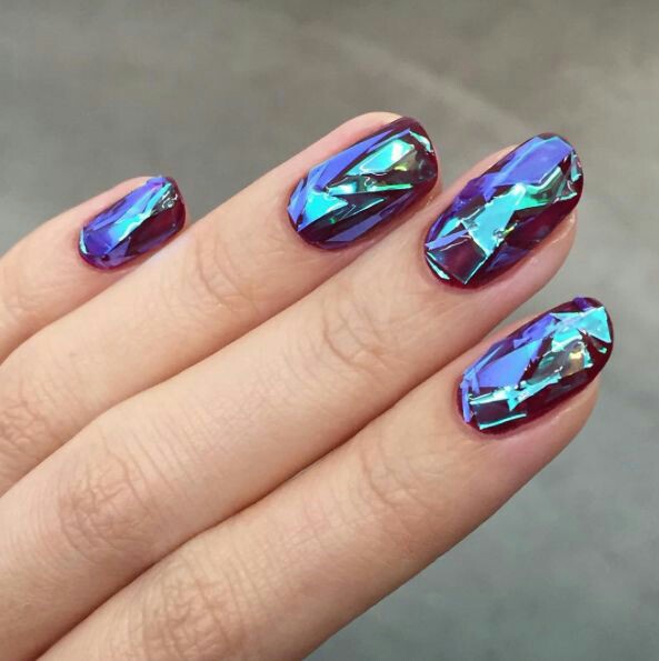 Fαshiση Gαlαxy 98 ☯: Blue green mixed glass nail arts