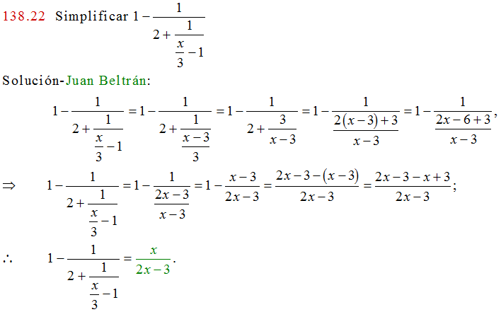 Cálculo21: Simplificación de fracciones complejas. Baldor 138_22