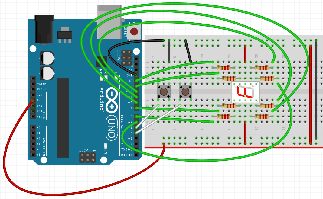 [아두이노 실습] Push button 스위치로 FND 카운트 증가/감소 > 임베디드 보드 - Hell Maker