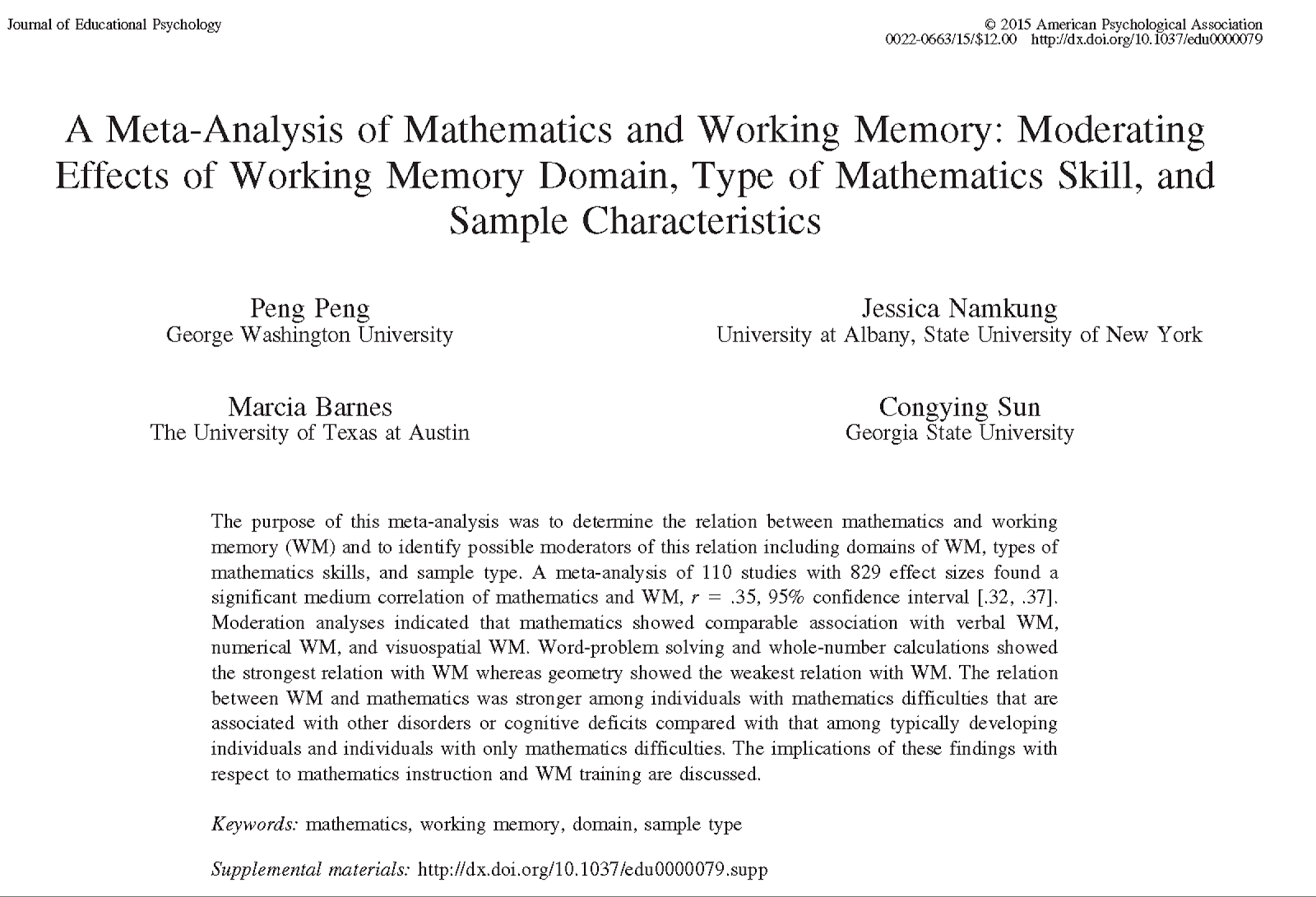 IQ's Corner: Working memory and math achievement: A new meta-analysis