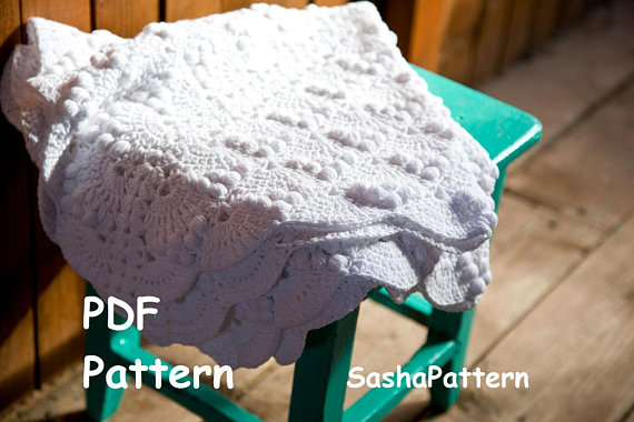 Sasha Patterns: Puff shell lace crochet blanket pattern