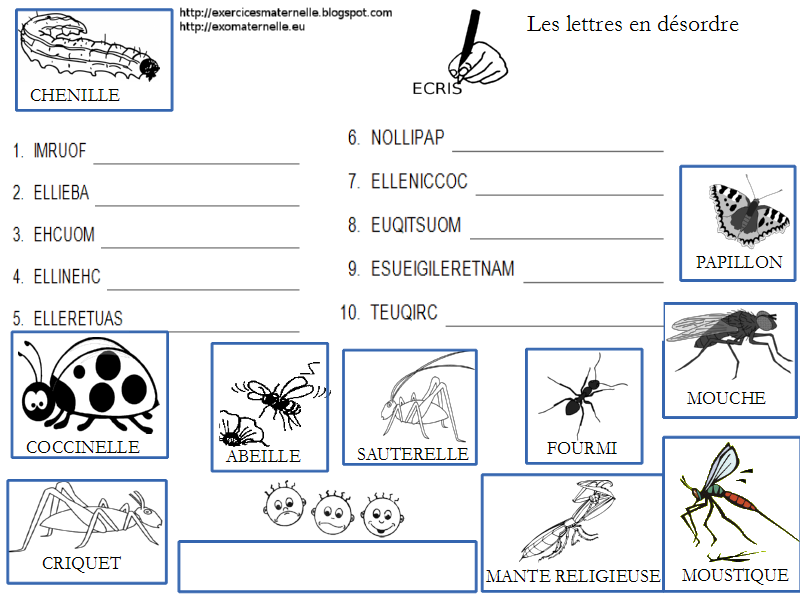 Maternelle: Mots croisés et compagnie avec des insectes