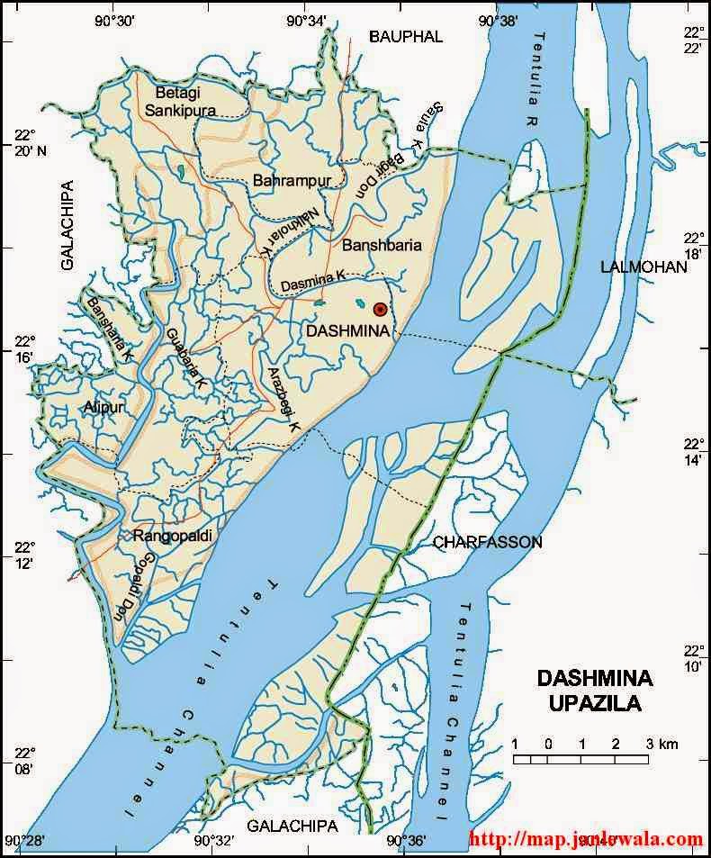 Dashmina Upazila Map, Patuakhali District, Bangladesh