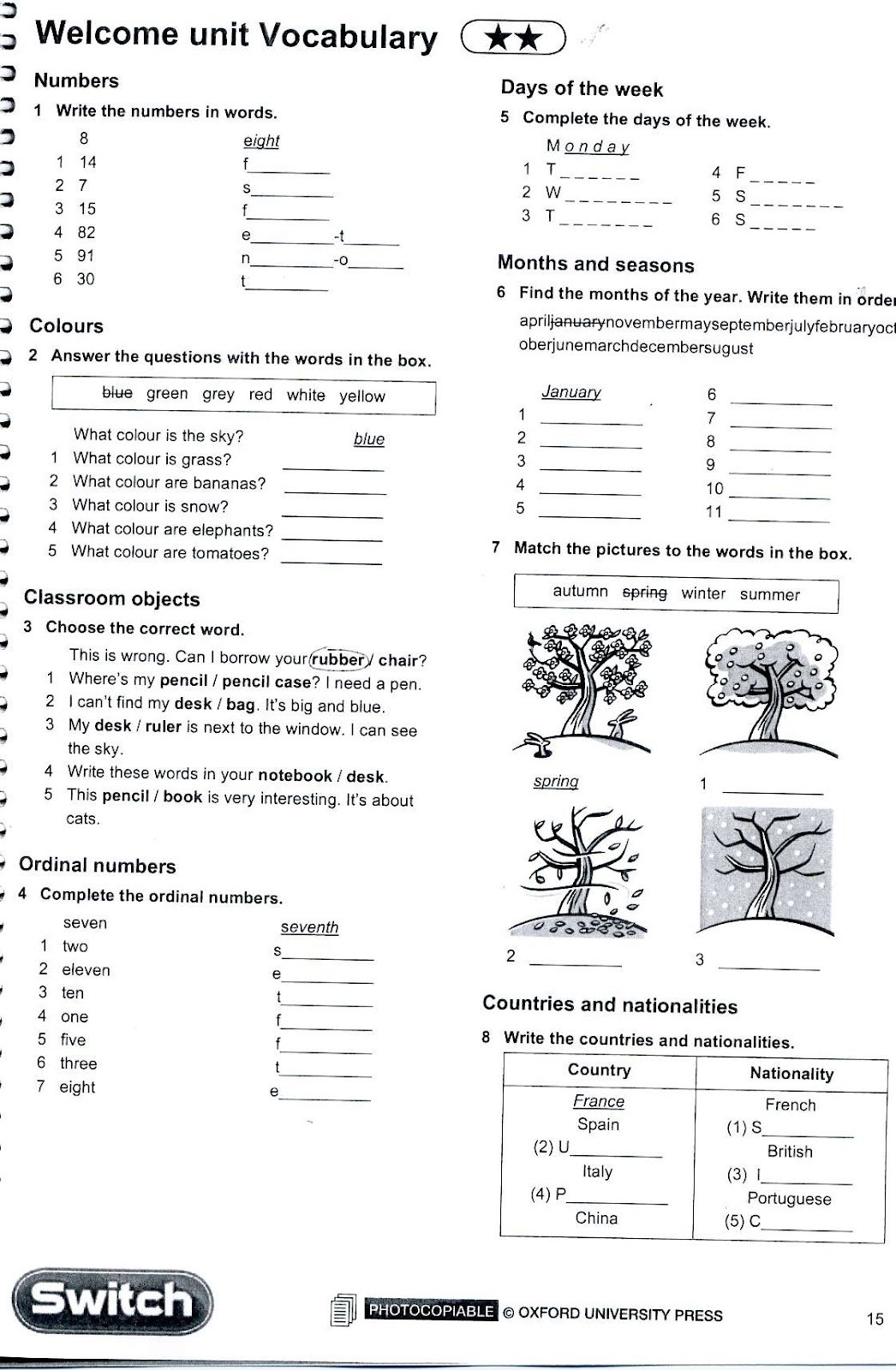 ENGLISH LOPE DE VEGA: WELCOME UNIT VOCABULARY