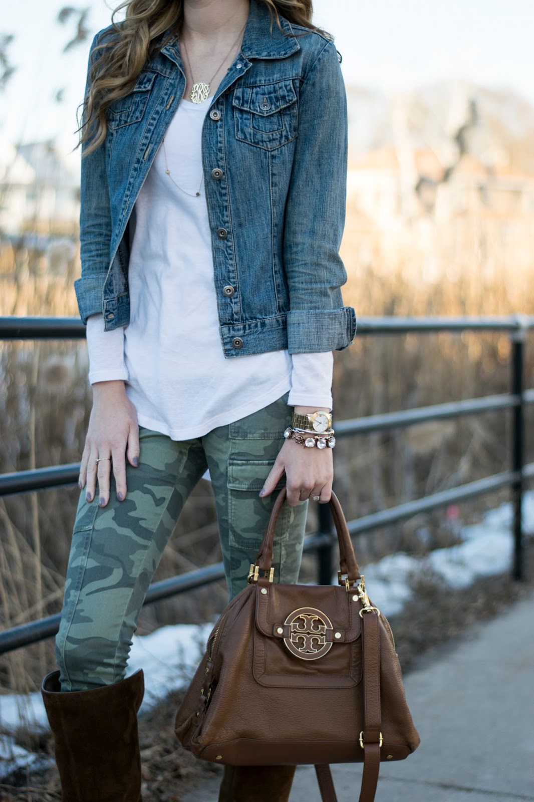 camo pants similar here $30 // denim jacket try this one- love $55 or ...