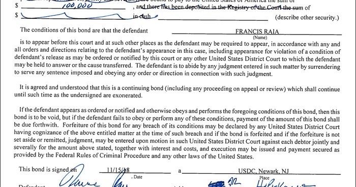 Frank Raia's arraignment and (intriguing) Scheduling Order
