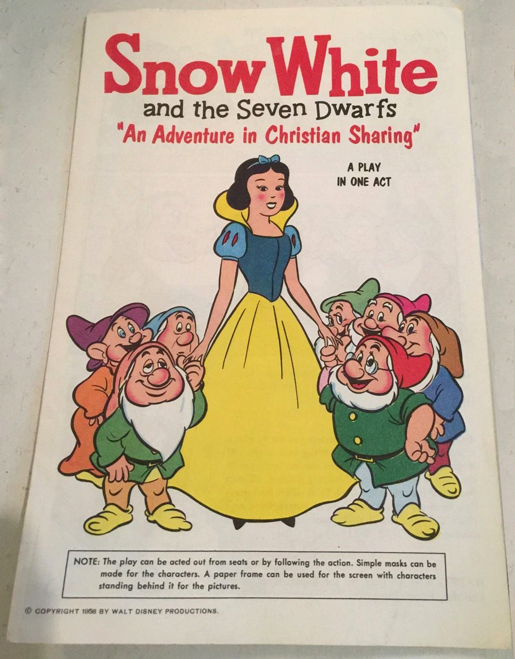 Filmic Light - Snow White Archive: 1958 Snow White One-Act Play Booklet